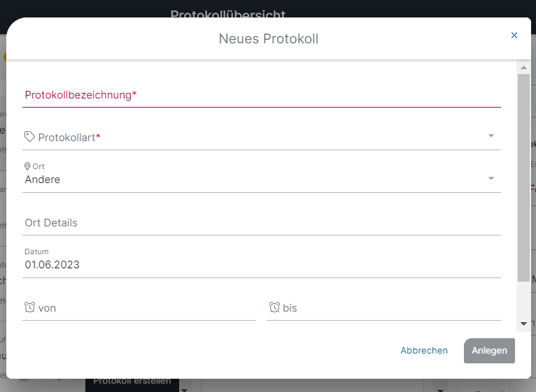 Protokoll anlegen und kopieren (Vorlageprotokoll)